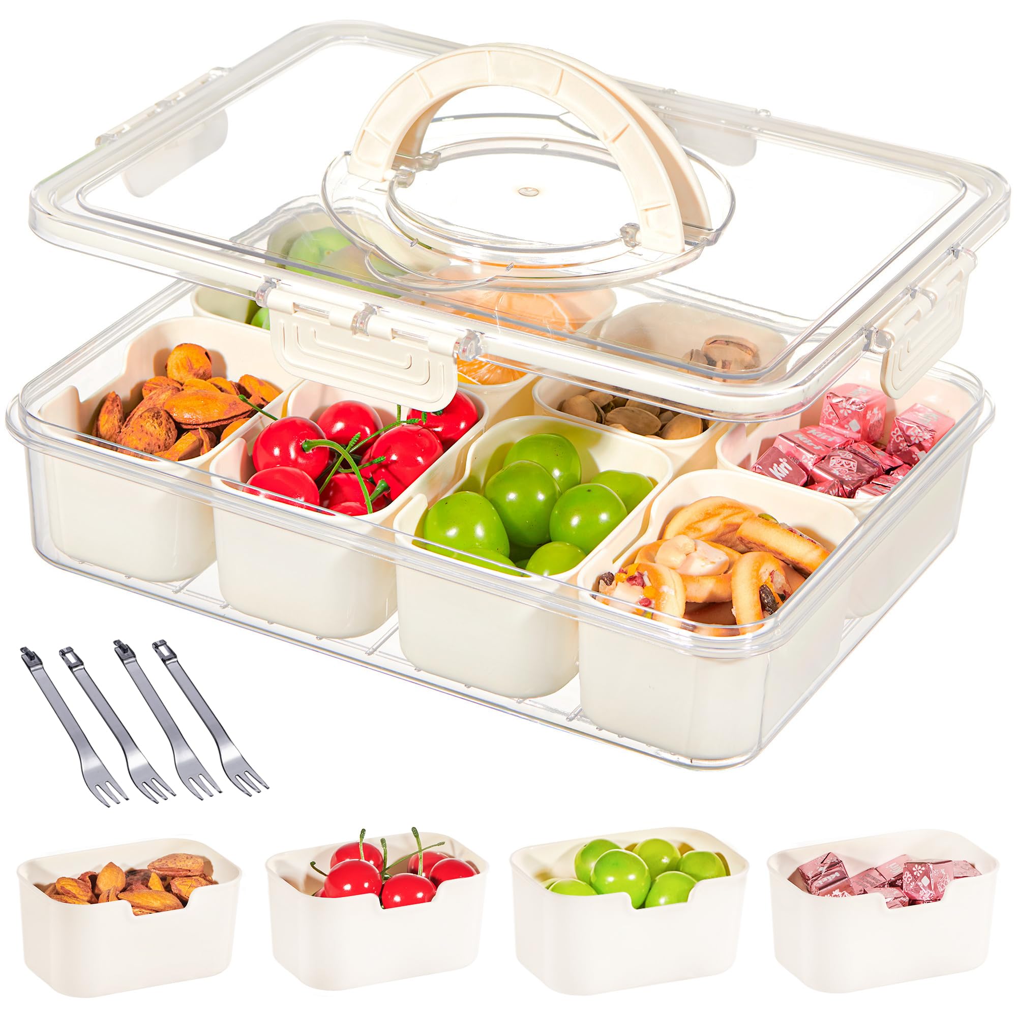 FIGWINET Snack Box Container, Rectangular, Compartmentalized Box with Flip Top Lid, Portable, Plastic, Reusable, Daily Use, Picnics, Parties, Kitchen Storage, Travel