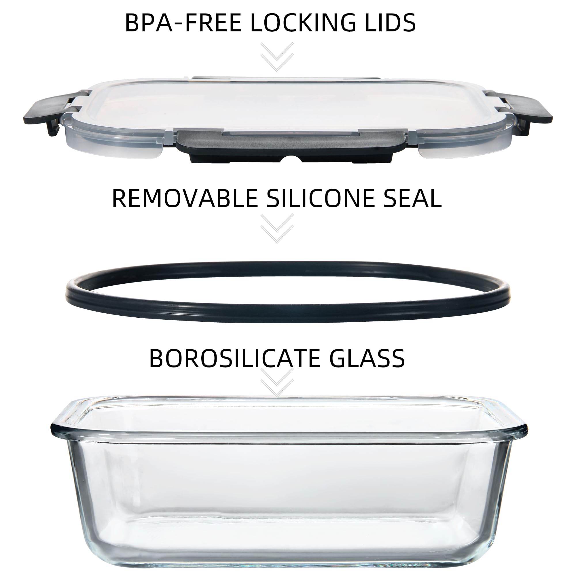 YANGNAY 8 Pack Glass Food Storage Containers, Glass Meal Prep Containers with Airtight Lids, Dishwasher/Freezer Safe Glass Containers, 2 sizes