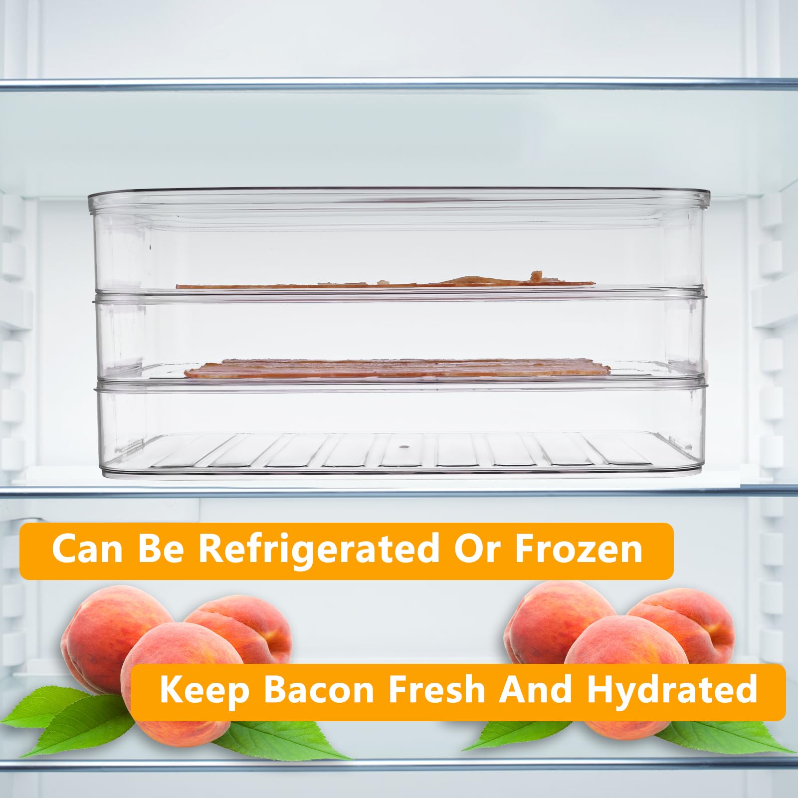 Deli Meat Container for Fridge, 3-Layer Lunch Meat Container for Refrigerator, BPA-Free Stackable Food Storage Boxes, Bacon Keeper Fridge Organization with 2 Pcs Serving Tongs for Bacon Ham Cheese