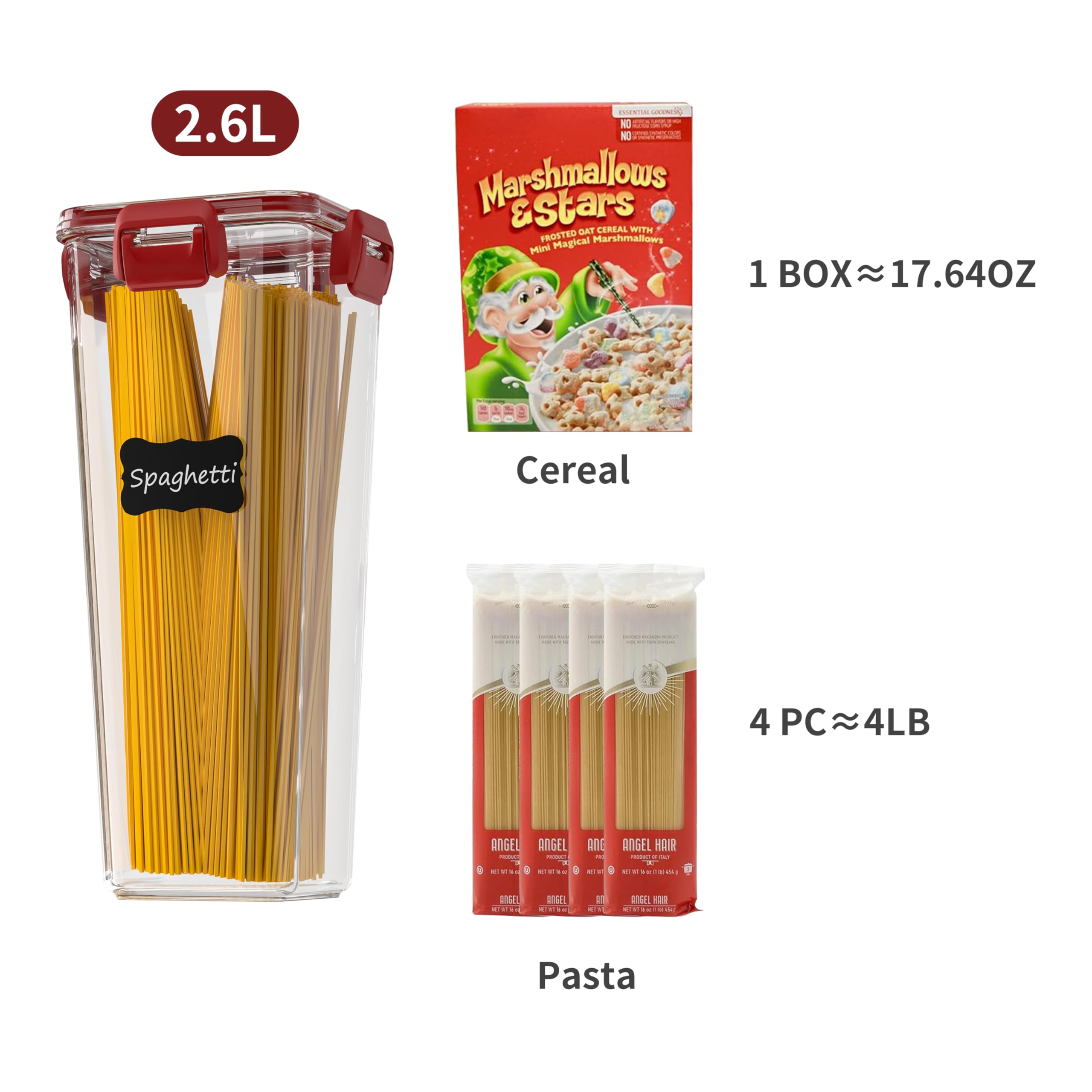 APLOP Cereal Containers, 2 Piece Set, Cereal Storage, Cereal Containers Storage, Storage Container, Clear & Red