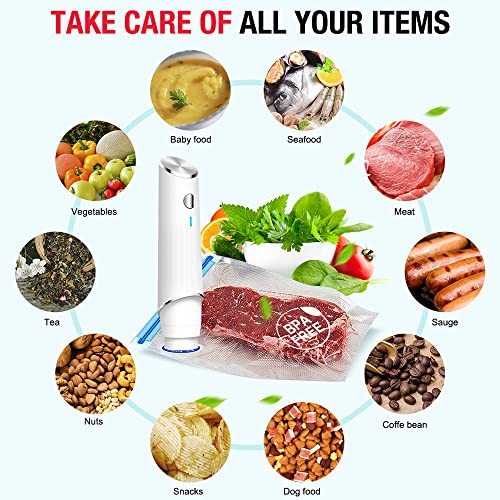Sous Vide Bags|13PCS Electric Vacuum Sealer Kit for Anova,Joule Cookers|Handheld Vacuum Sealer with Auto Pause Function,7Pcs Reusable Vacuum Seal Food Sealer Bags,2 Sealing Clips,1 Vacuum Wine Stoppers|Fast and Powerful Vacuum