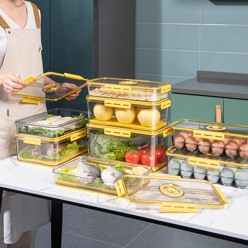 GHAZAL 8 Piece Fridge Organizer Set - Stackable Bins (Large & Small) with Egg Tray, Ghazal_fridge_containers2004-00