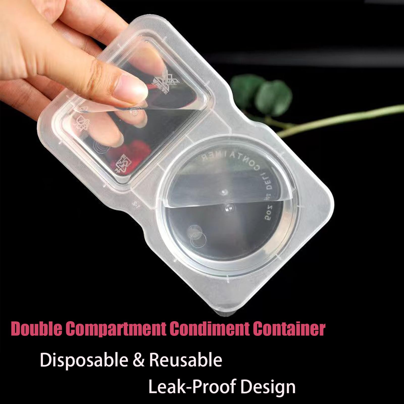 Double Condiment Containers with Lids, Double Compartment Condiment Container, 2 Compartment Snack Containers, Double Compartment Snack Containers for to-go Sauce, Sampling, Travel Snack (5 Pc)