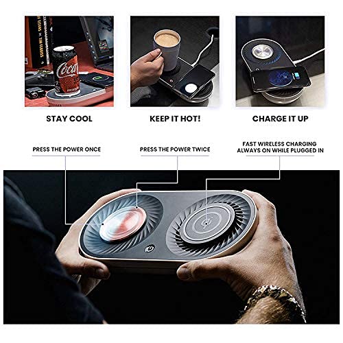 Coffee Mug Warmer, MINXUE Drink Cooler with Wireless Charger for Home Office Desk Use,Warming, Cooling and Charging All in 1