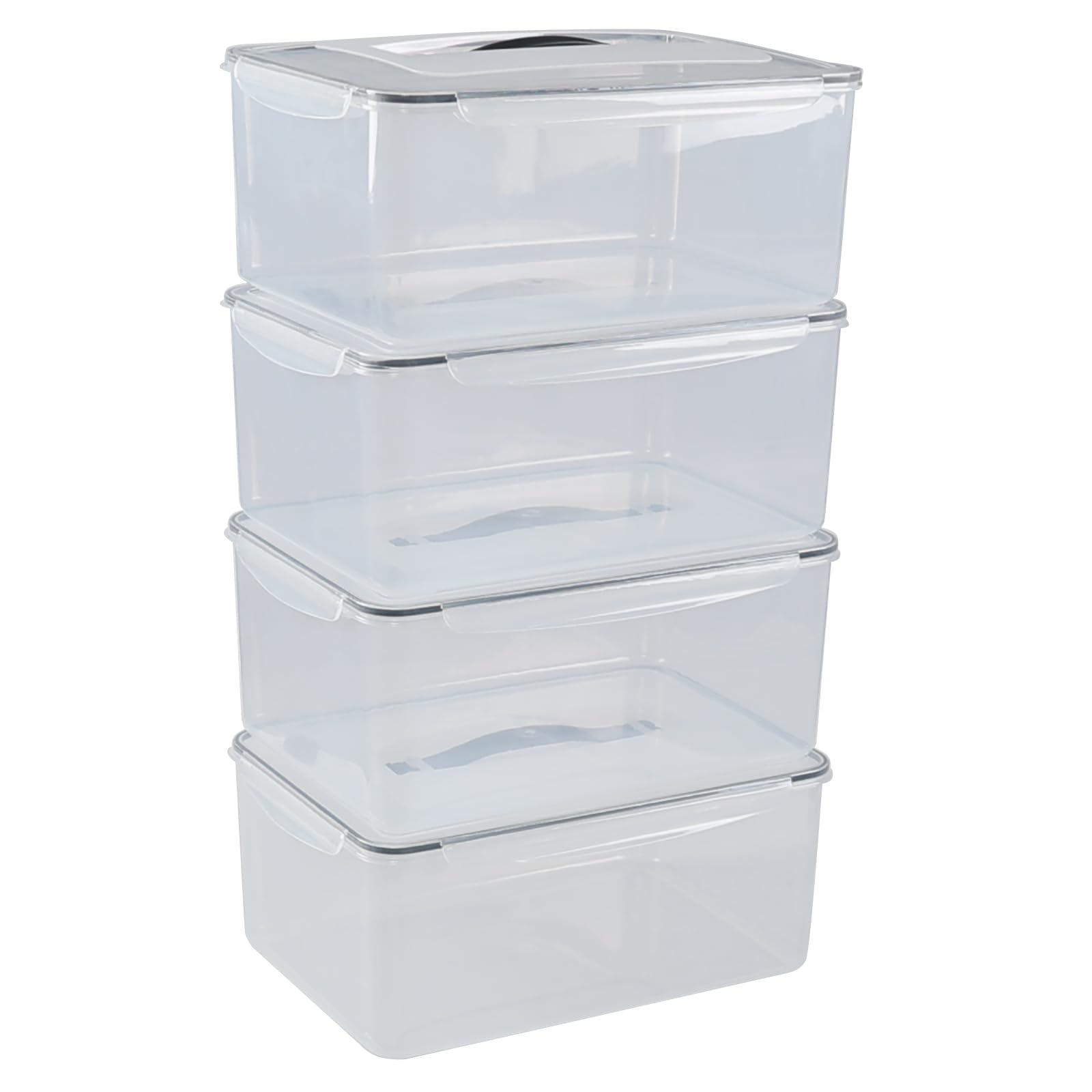 Eagrye 15 L Rectangular Plastic Clear Airtight Food Storage Containers with Latch Lid, 4 Pack Rectangle Food Storage Container with Portable Handle
