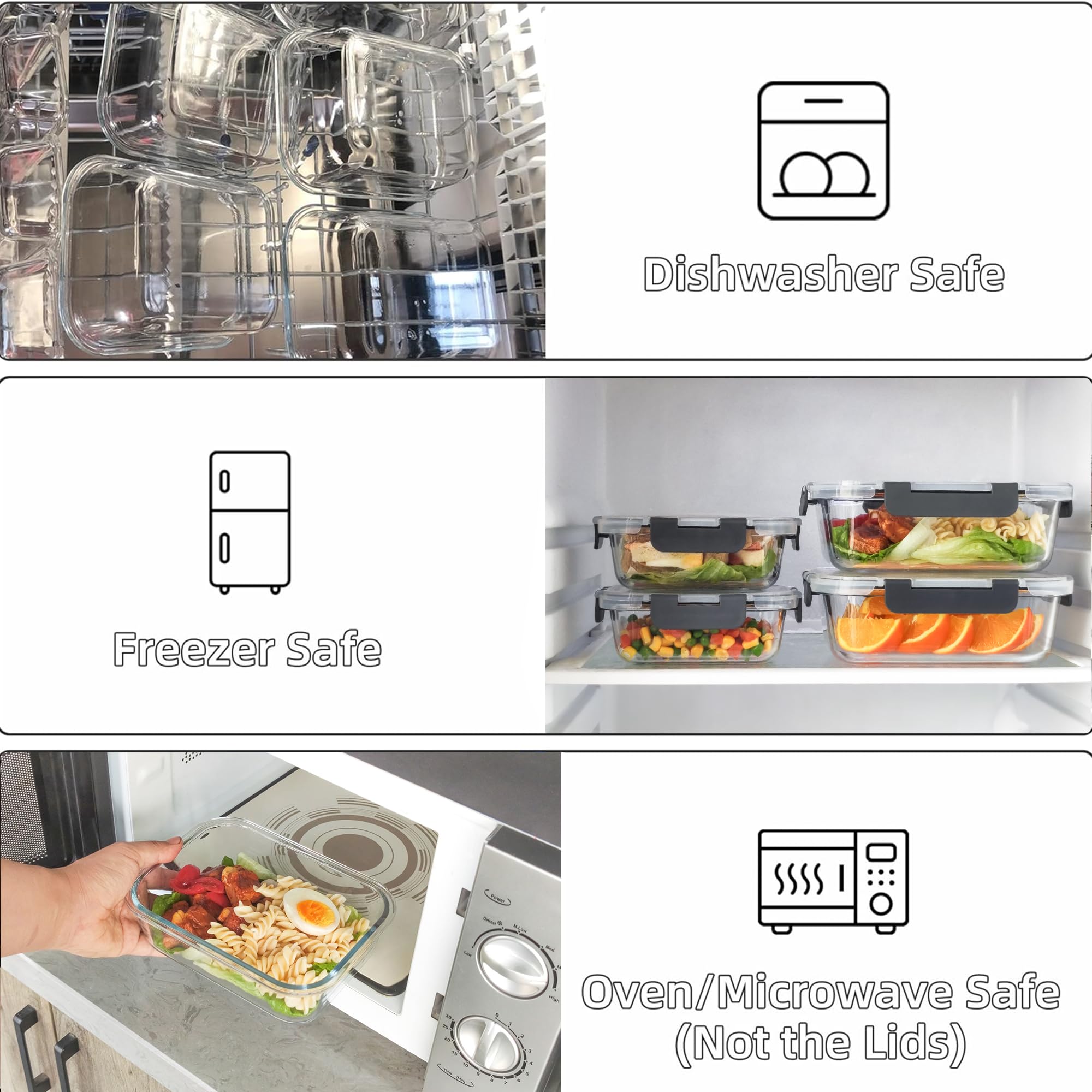 YANGNAY 8 Pack Glass Food Storage Containers, Glass Meal Prep Containers with Airtight Lids, Dishwasher/Freezer Safe Glass Containers, 2 sizes