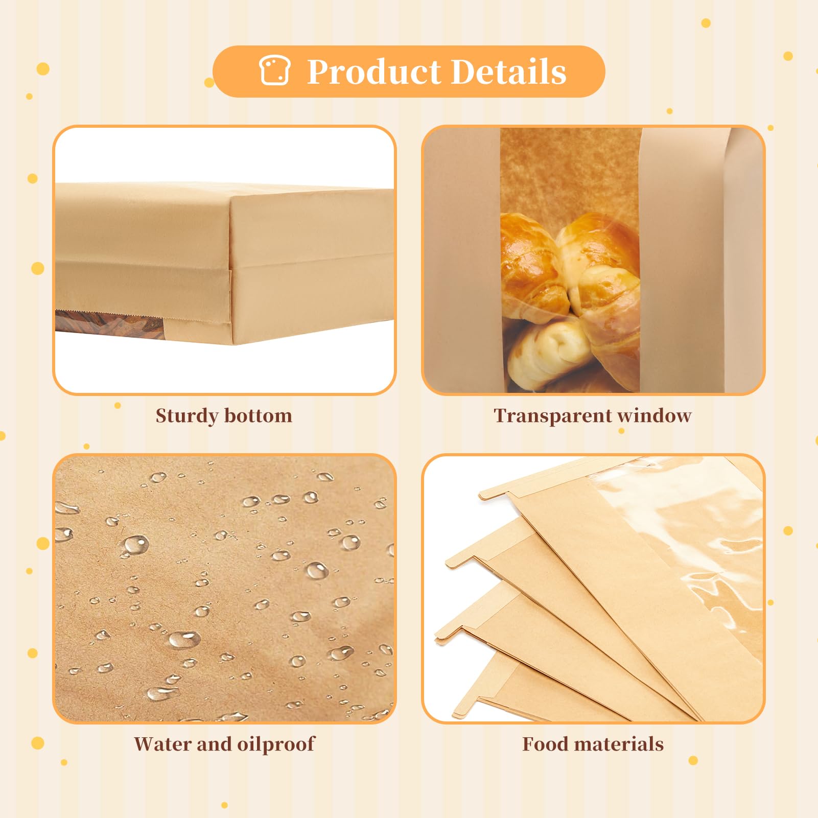 60 Pack Large Kraft Paper Bread Loaf Bag with Tin Tie Tab Lock ,for Homemade Bread Loaf Bags 14" x 8.3" x 3.5",Sourdough Bread Bags with Clear Front Window for Baked Food Packaging Storage. (60)