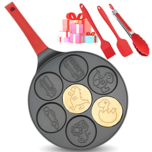 Dinosaur Pancake Maker Pan for Kids, Pancake Molds Egg Pan Waffle Maker Breakfast Nonstick Pancake Griddle Mini Pancakes Maker Machine Car Truck Dinosaur Pancake Molds for Kids