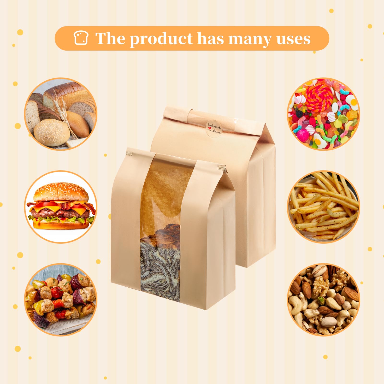 60 Pack Large Kraft Paper Bread Loaf Bag with Tin Tie Tab Lock ,for Homemade Bread Loaf Bags 14" x 8.3" x 3.5",Sourdough Bread Bags with Clear Front Window for Baked Food Packaging Storage. (60)