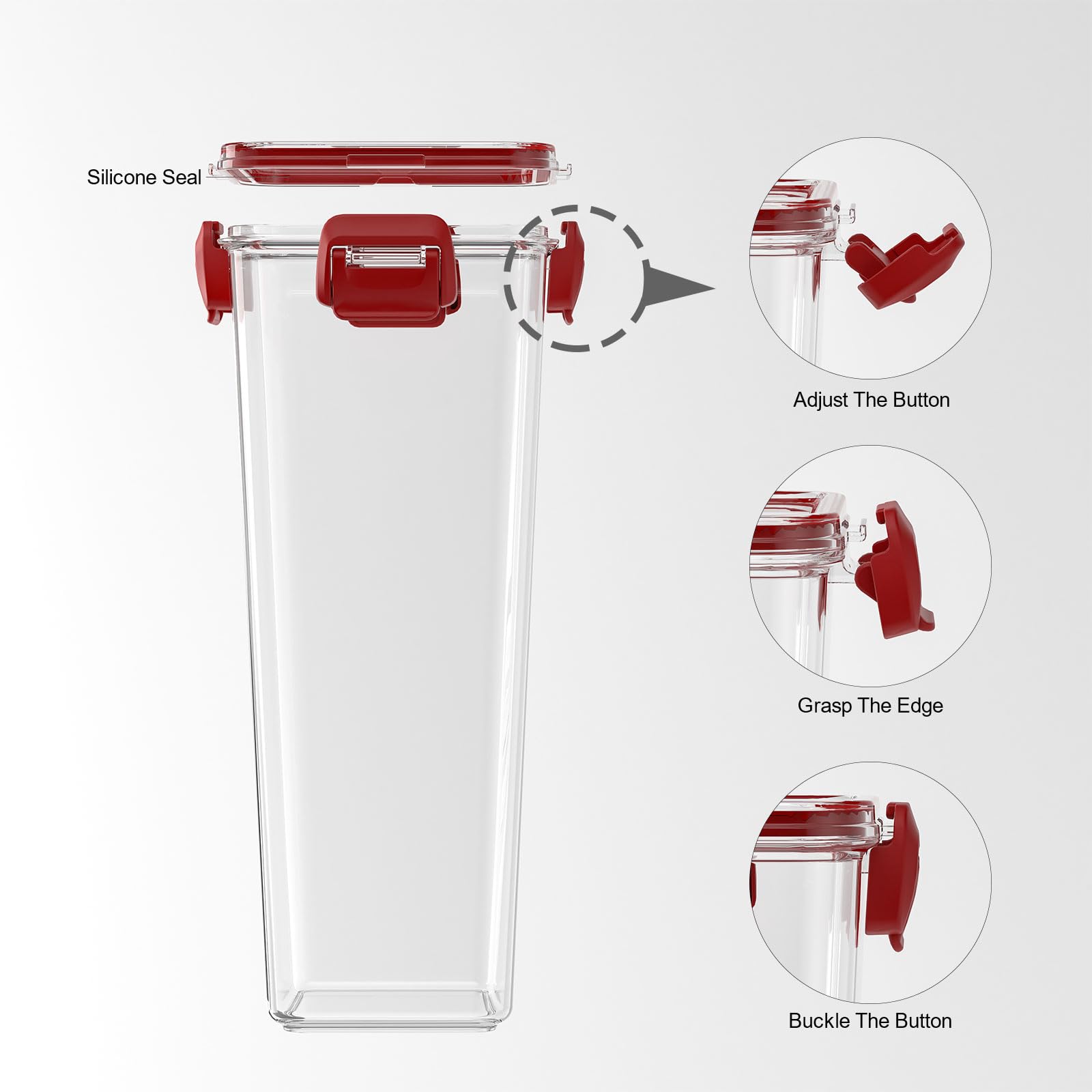 APLOP Cereal Containers, 2 Piece Set, Cereal Storage, Cereal Containers Storage, Storage Container, Clear & Red