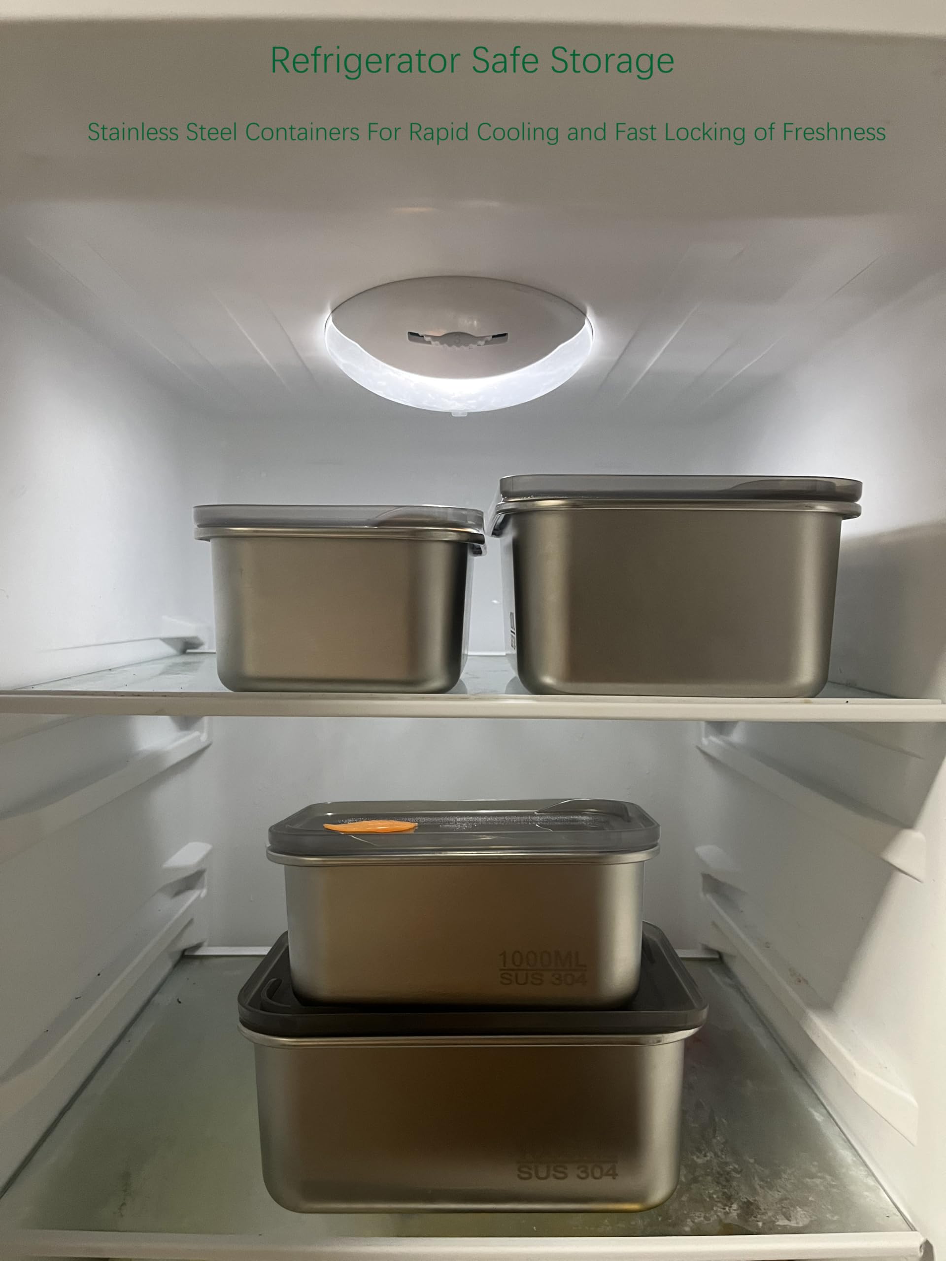 SSQYKJ 2-Pack 304 Stainless Steel Food Storage Containers,1L&1.6L Airtight Lunch Box for Meal Prep,Bento,Kitchen-Stackable,Leakproof,Easy Clean (35oz/54oz)