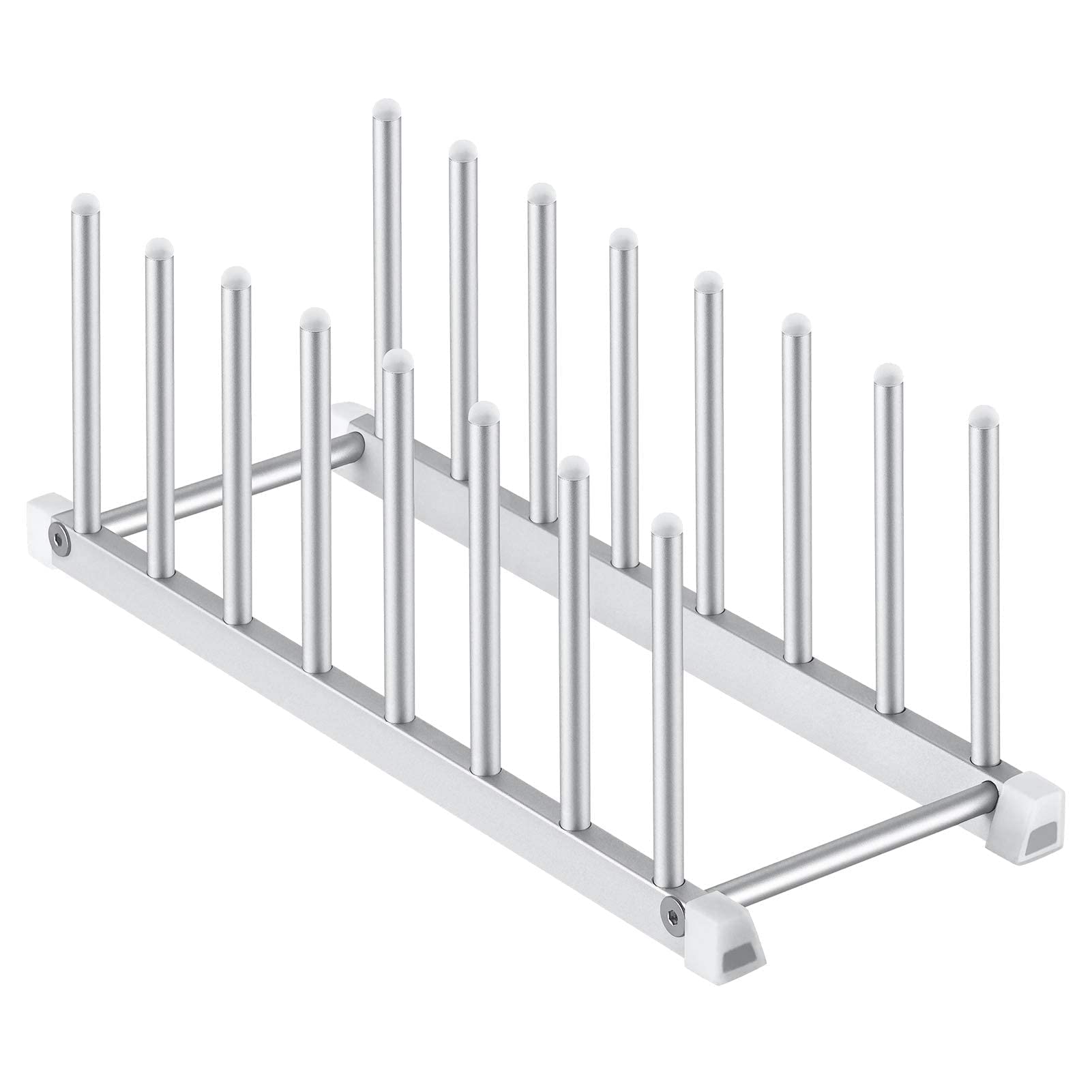 Aluminum Dish Plates Holder, Pot Lid Holder Organizer Bowl Cup Book Cutting Board, Drying Rack Stand Drainer Storage Holder, Rust Proof Organizer of Kitchen Cabinet (Silver)