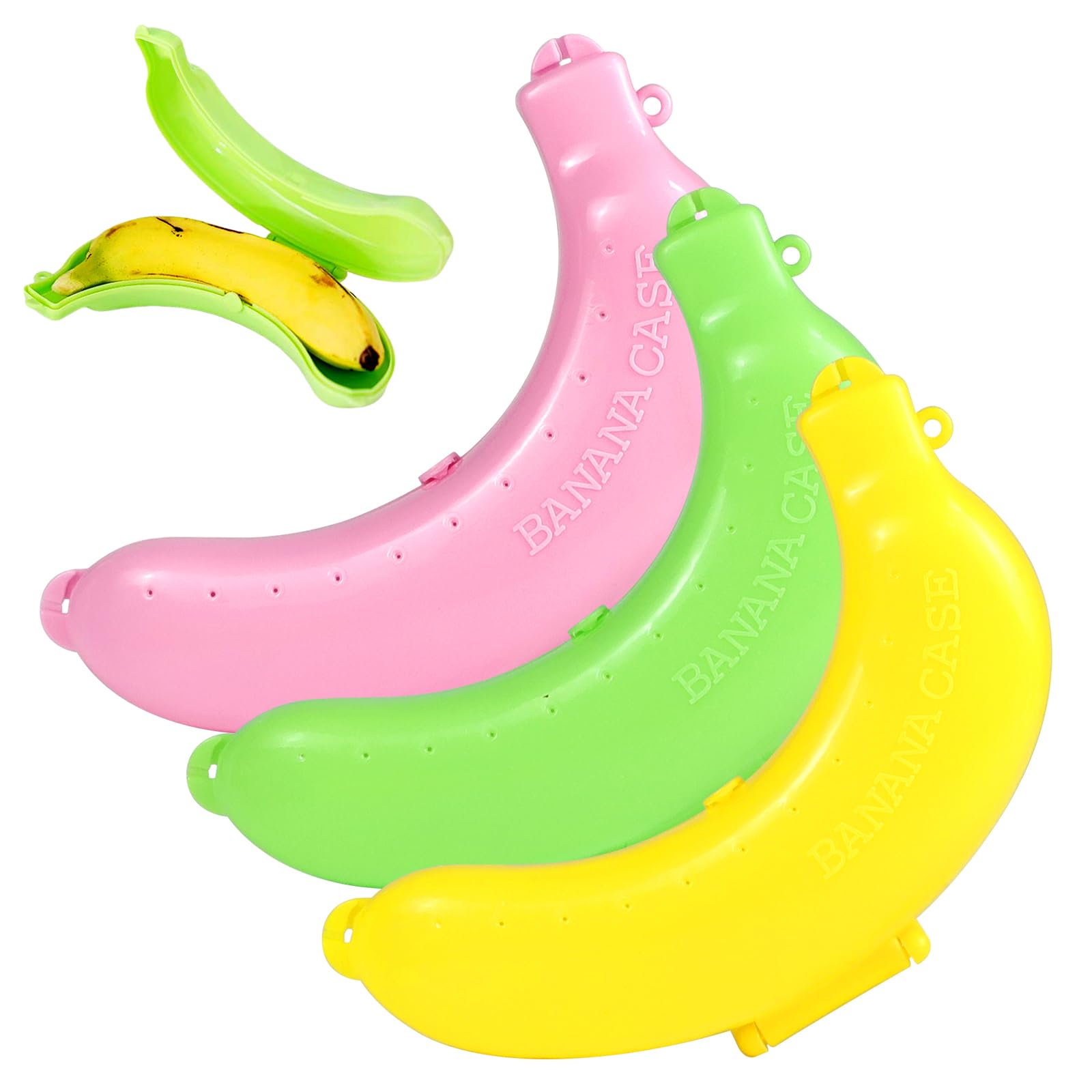 KUAOOAUK 3 PCS Banana Case, Reusable Banana Keeper Box BPA-Free, Portable Plastic Fruit Protector Container with Hanging Hole, Fruits Preservation for Outdoor Travel Picnic Camping (3 Colors)