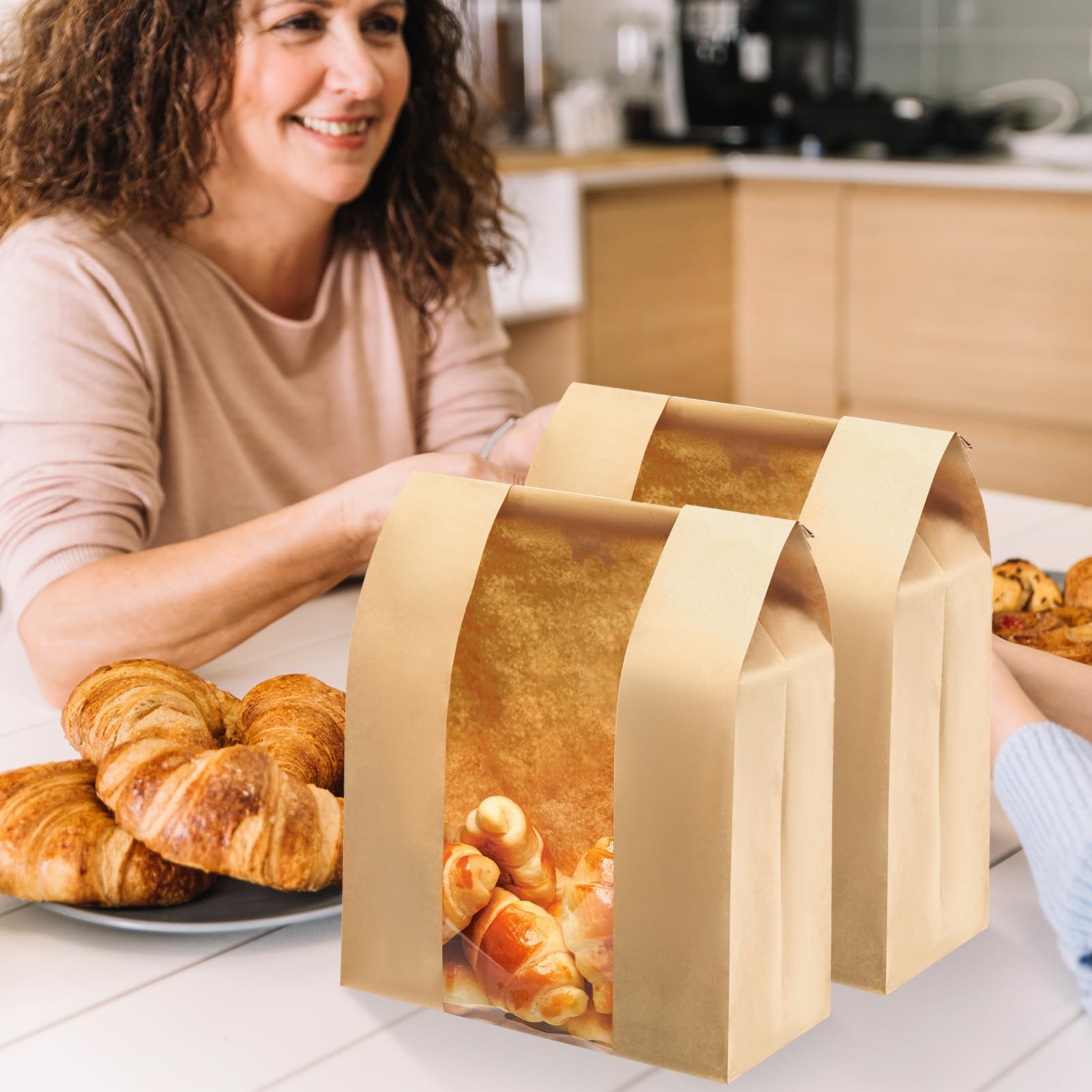 60 Pack Large Kraft Paper Bread Loaf Bag with Tin Tie Tab Lock ,for Homemade Bread Loaf Bags 14" x 8.3" x 3.5",Sourdough Bread Bags with Clear Front Window for Baked Food Packaging Storage. (60)