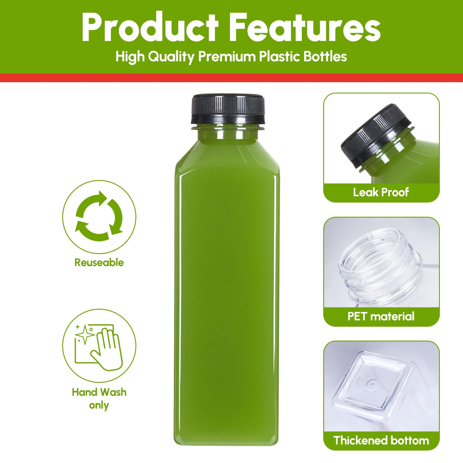 The Buyer Choice 162pcs 16oz Plastic juice containers with lids Bulk Reusable juice Bottles for juicing with Black Tamper Evident Lids, Disposable Empty Clear Bulk Beverage Containers for smoothies