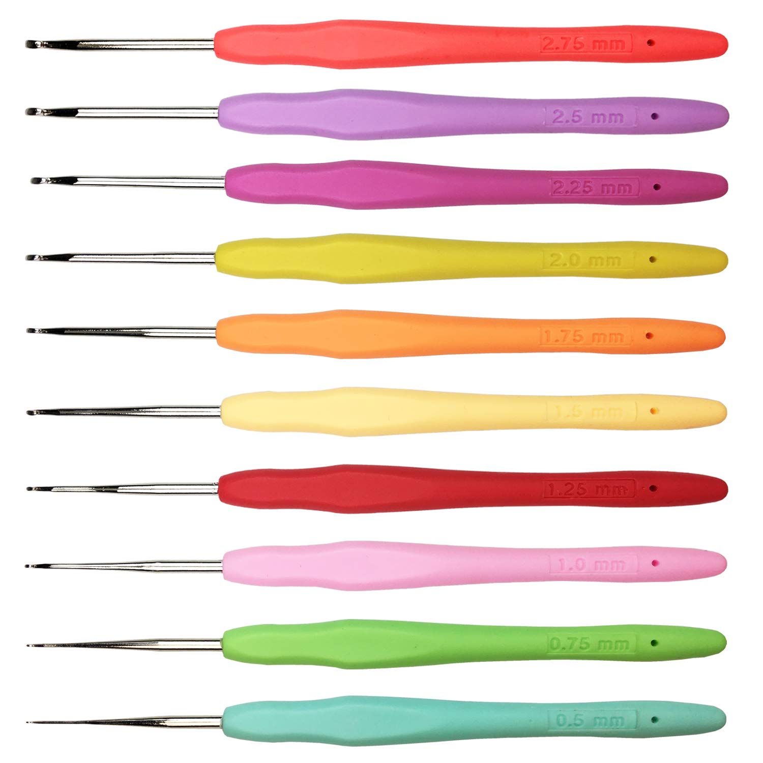 Set of 10 Small Size Crochet Hook Set, Ergonomic Handle Crochet Hook Needles for Arthritic Hands, Thread Crochet Steel Lace Hooks Size 0.5mm to 2.75mm