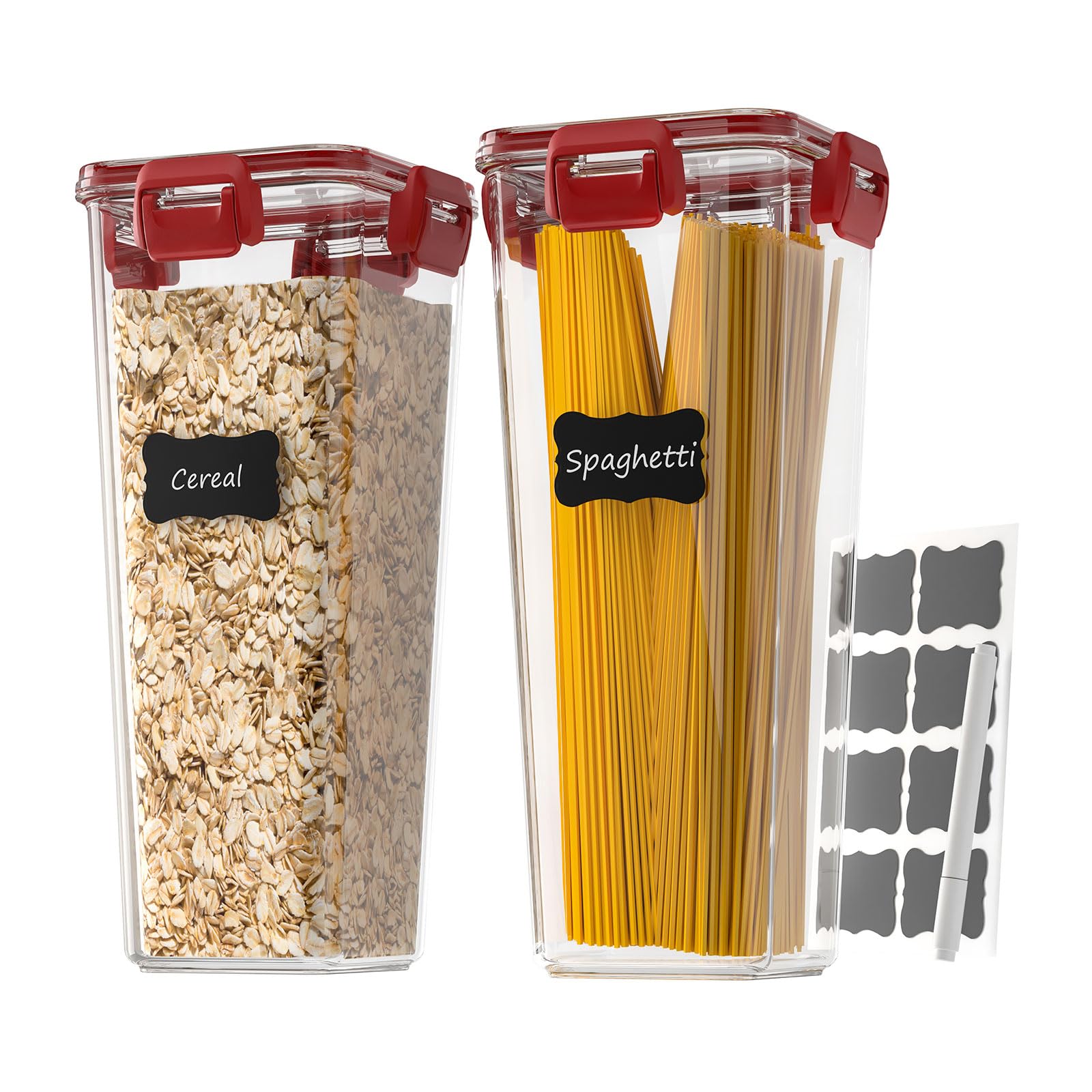 APLOP Cereal Containers, 2 Piece Set, Cereal Storage, Cereal Containers Storage, Storage Container, Clear & Red