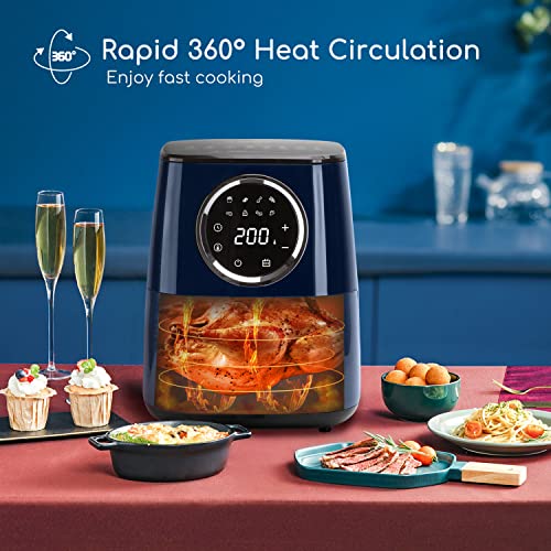 Taylor Swoden 8-in-1 Air Fryer, 4.5 Quart Electric Hot Air Fryer with Digital Touch Screen, Nonstick Basket Oilless Cooker, Timer & Temperature Control Airfryer, Auto Shut-Off, 1400W, Blue