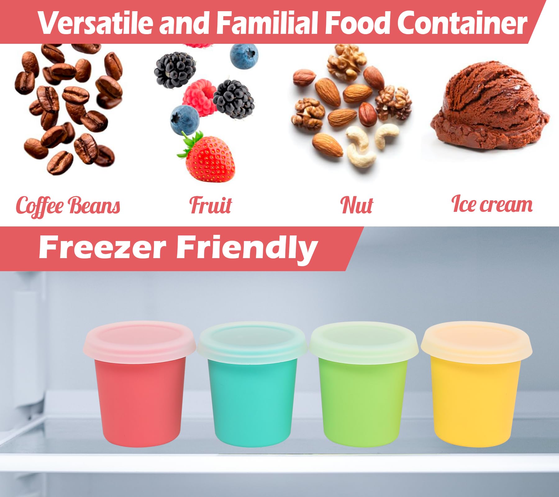 Koluti Nonstick Silicone Ice Cream Containers 6oz with Lids, 4-Pack Reusable Small Homemade Oats Yogurt Freezer Container, Leak-proof Mini Food Storage Serving Cups, BPA Free and Dishwasher Safe