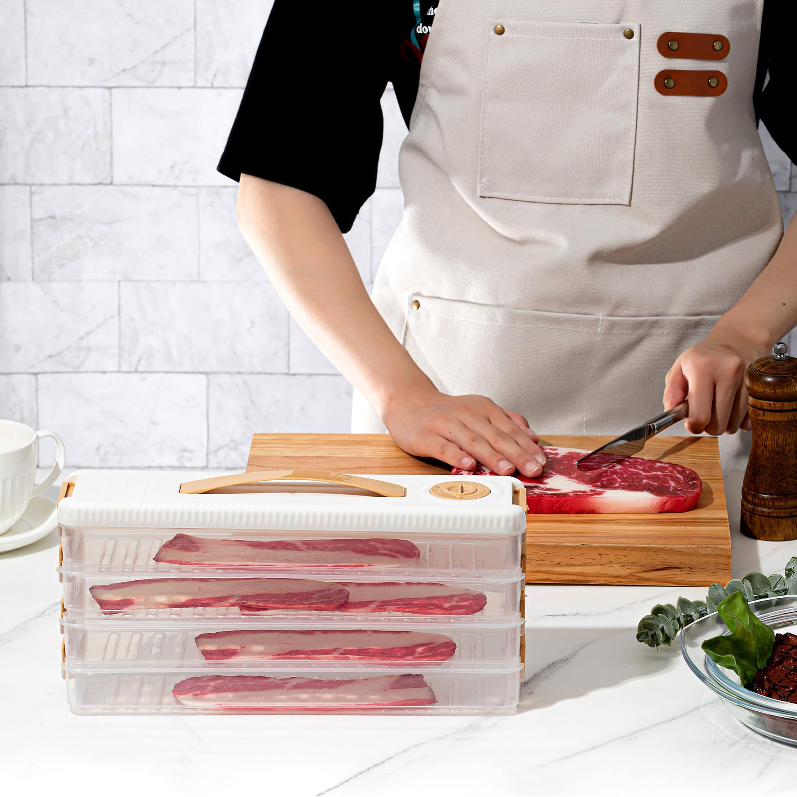 Blushtier 2 Pcs Deli Meat Container for Fridge, Bacon Storage Container Lunch Meat Container Stackable Food Storage Boxes with Lid for Refrigerator Organizing