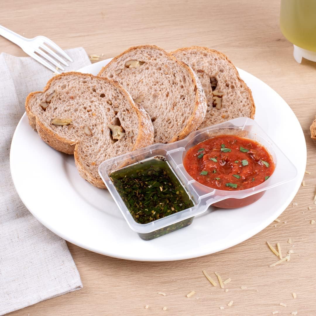 Double Compartment Condiment Container, Double Condiment Containers with Lids, 2 Compartment Snack Containers, Double Compartment Snack Containers for to-go Sauce, Sampling, Travel Snack (15-PC)