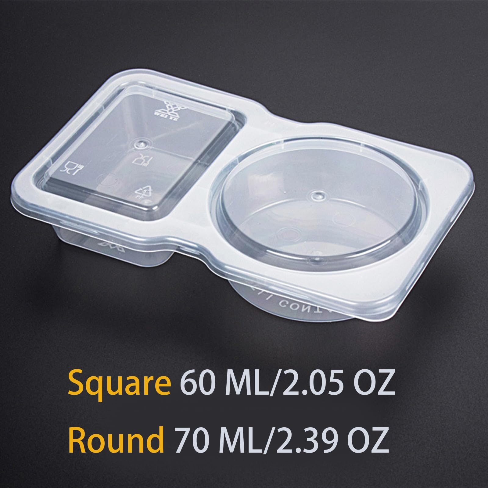 Double Compartment Condiment Container, Double Condiment Containers with Lids, 2 Compartment Snack Containers, Double Compartment Snack Containers for to-go Sauce, Sampling, Travel Snack (15-PC)