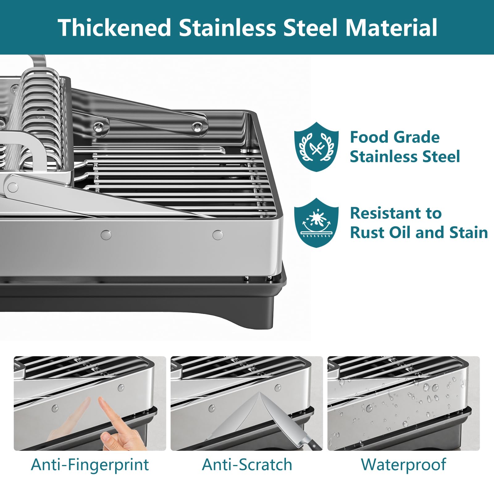 Stainless Steel Dish Drying Rack 2 Tier, Large Dish Racks for Kitchen Counter,Dish Drainer and Dish Rack with Drain of Rotatable Spout，Collapsible Dish Drying Rack for Kitchen Counter of family,Black