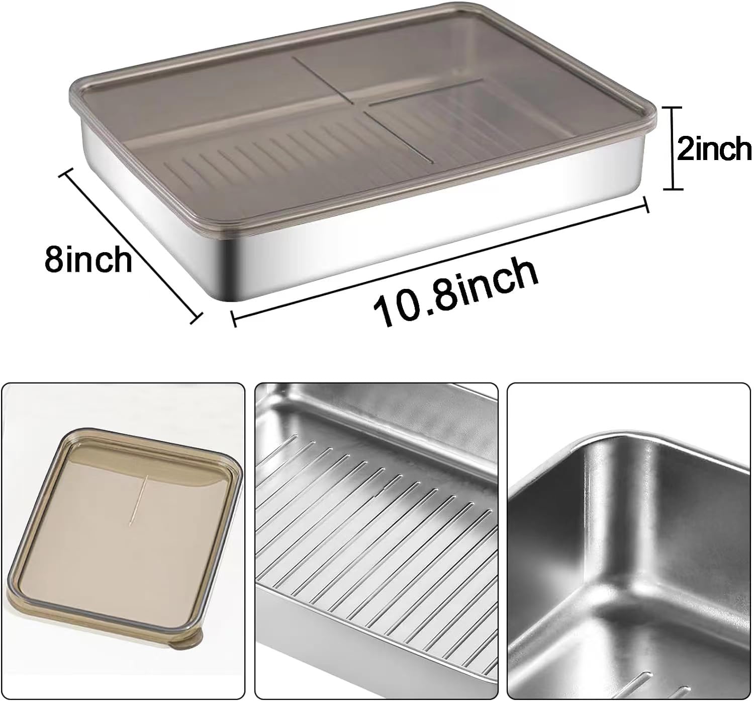 MUUBOOX 2 Pack Large 304 Stainless Steel Airtight Deli Meat Storage Container for Fridge,Kitchen Meat Saver Storage Container/Bacon storage container for fridge