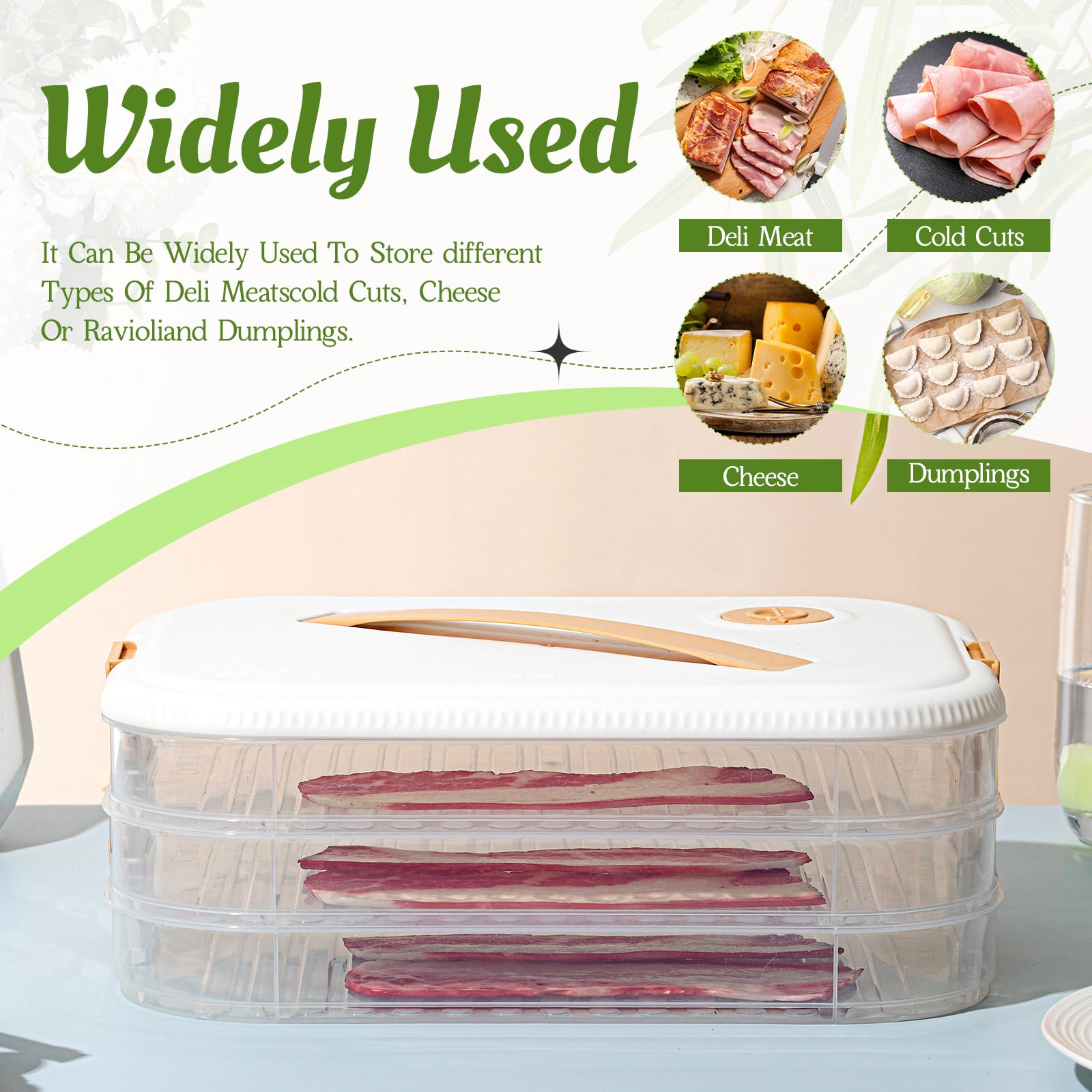 Blushtier 2 Pcs Deli Meat Container for Fridge, Bacon Storage Container Lunch Meat Container Stackable Food Storage Boxes with Lid for Refrigerator Organizing
