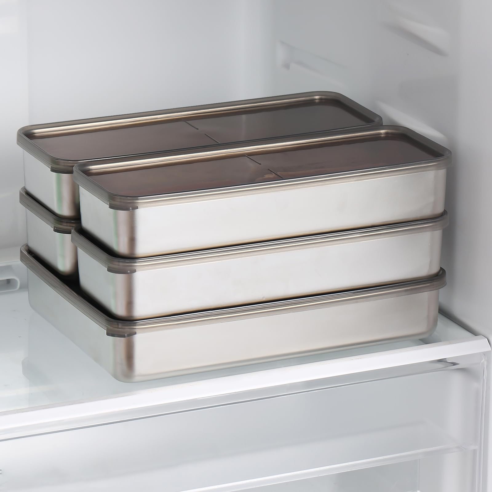 MUUBOOX 2 Pack Large 304 Stainless Steel Airtight Deli Meat Storage Container for Fridge,Kitchen Meat Saver Storage Container/Bacon storage container for fridge