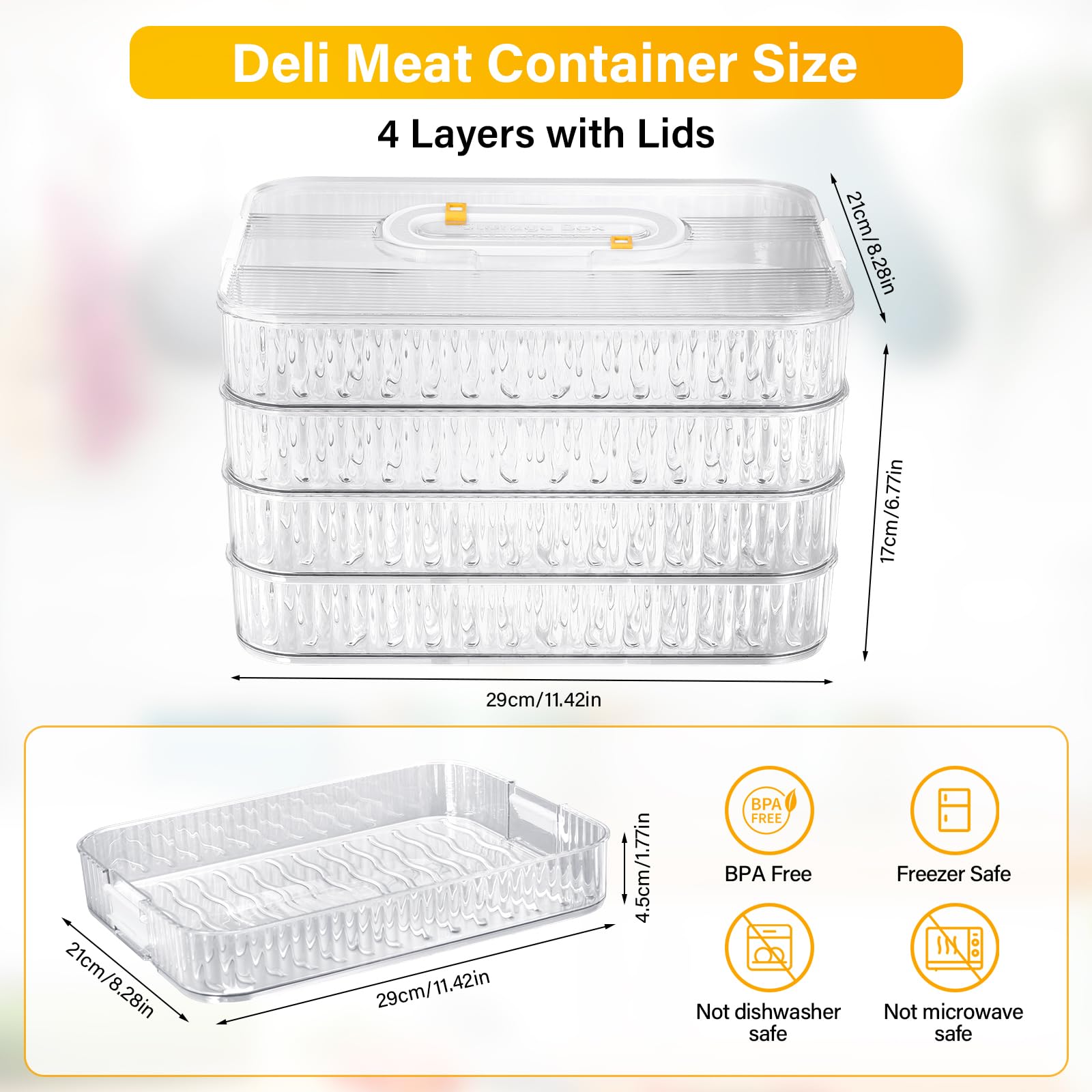 Deli Meat Container for Fridge, 4 Layer Meat and Cheese Container for Fridge Bacon Keeper for Refrigerator Organizers and Storage Airtight Food Storage Boxes with Lids Stackable Cold Cut Container