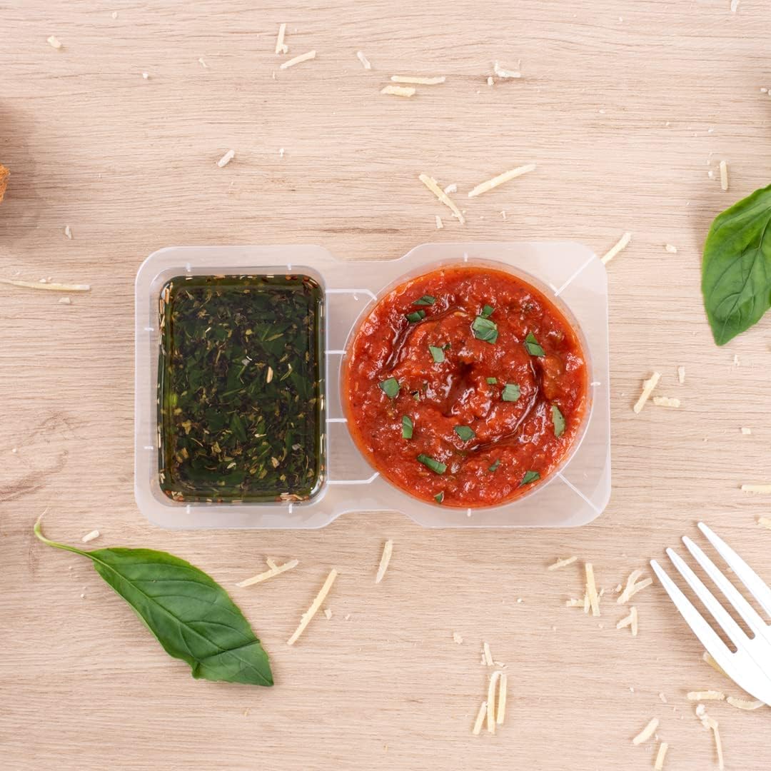 Double Compartment Condiment Container, Double Condiment Containers with Lids, 2 Compartment Snack Containers, Double Compartment Snack Containers for to-go Sauce, Sampling, Travel Snack (15-PC)