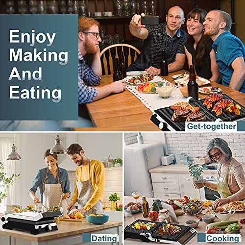 OMAIGA Panini Press, Sandwich Maker, 1500W 6-Serving Indoor Grill, Stainless Steel Top Surface, Detachable Non-stick Die-cast Aluminium Plates, Upright Storage, Opens 180 degrees