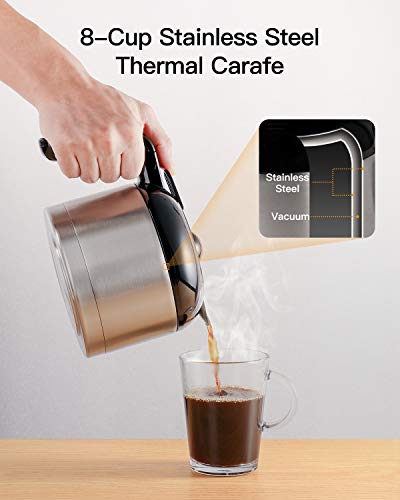 Boly Coffee Maker with Thermal Carafe 8 Cup, Programmable Coffee Maker Drip with Timer and Coffee Pot, Automatic Coffee Machine Includes Reusable Filter