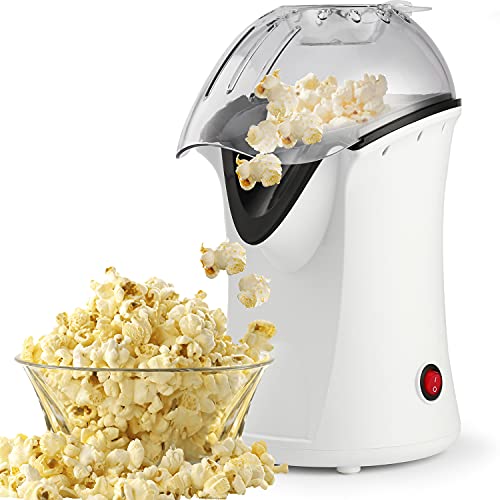 Nictemaw Hot Air Popcorn Popper, 4 Cup, 1200W Electric Popcorn Machine with Measuring Cup and Removable Top Cover, 3 Minutes Quick Popcorn Maker for Home Use, White