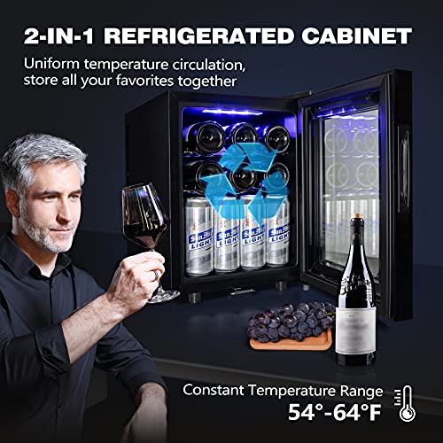 Miladred 12 Bottle Wine Cooler Refrigerator,Wine Fridge Freestanding with Lock & Digital Temperature Control Fridge Glass Door,Mini Wine Cabinet for Red, White, Champagne or Sparkling