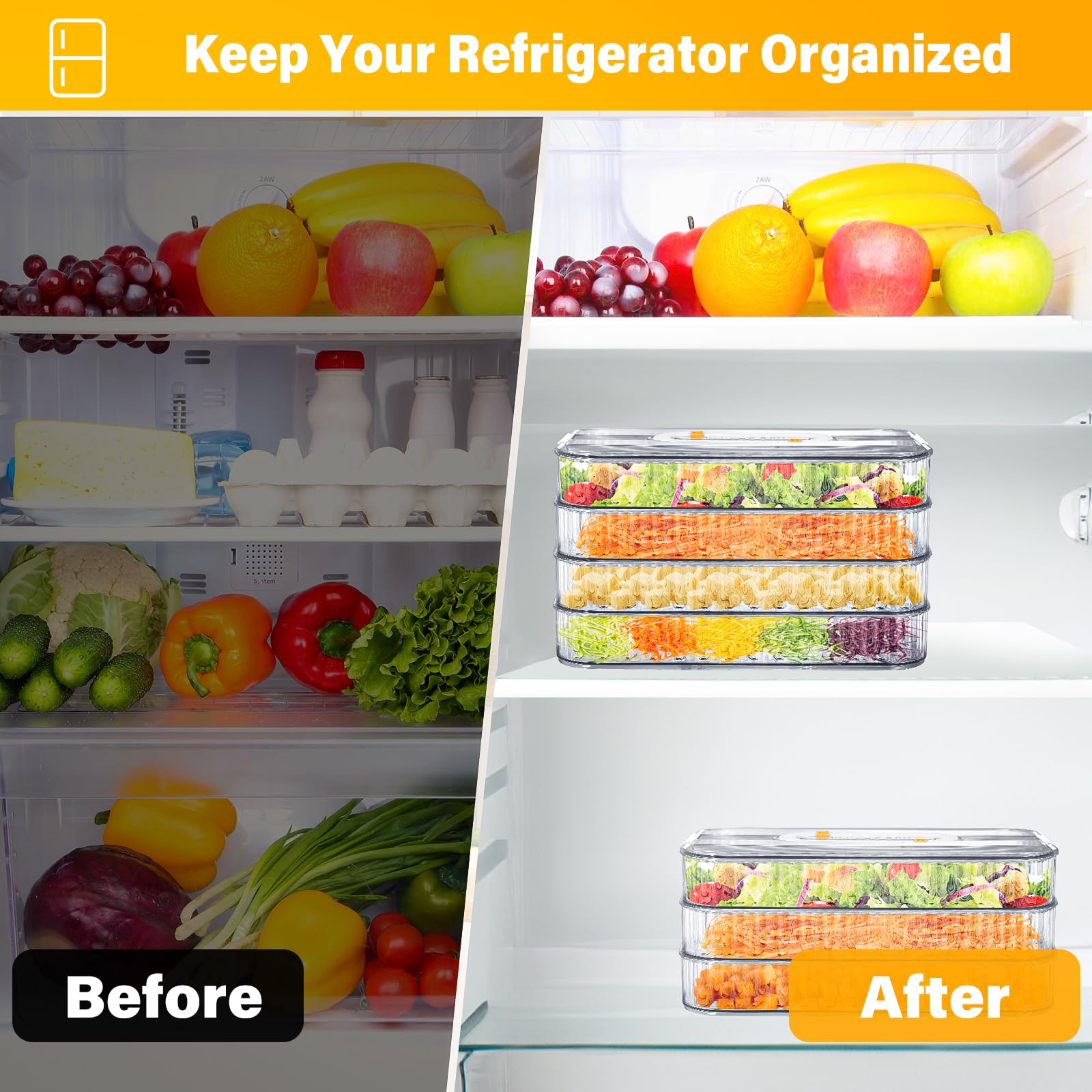 Deli Meat Container for Fridge, 4 Layer Meat and Cheese Container for Fridge Bacon Keeper for Refrigerator Organizers and Storage Airtight Food Storage Boxes with Lids Stackable Cold Cut Container