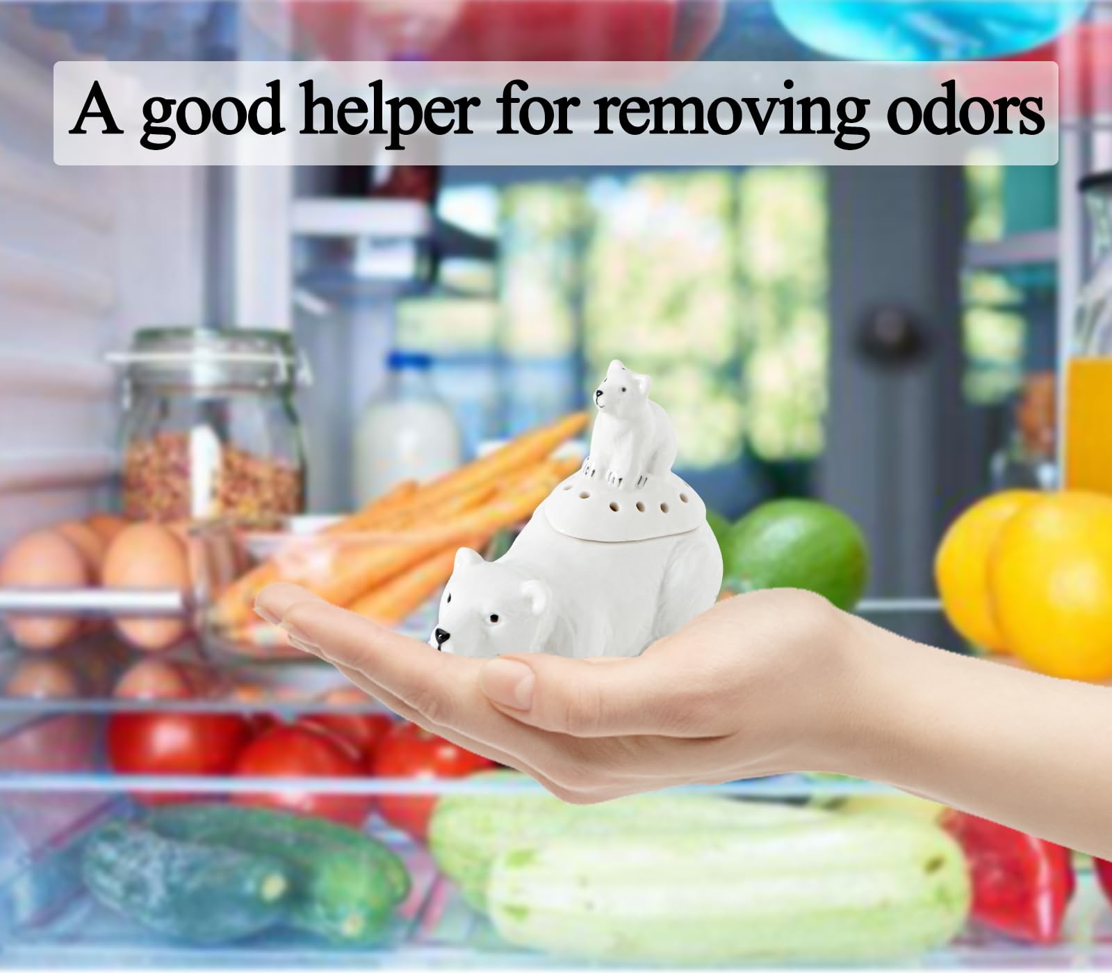 dgudgu Bear Baking Soda Container Ceramic Baking Soda Holder For Fridge Cute Kitchen Gadgets Baking Soda Fridge Holder For Eliminating Fridge And Freezer Odor