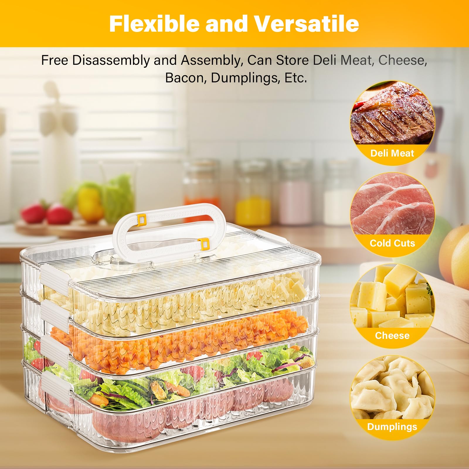 Deli Meat Container for Fridge, 4 Layer Meat and Cheese Container for Fridge Bacon Keeper for Refrigerator Organizers and Storage Airtight Food Storage Boxes with Lids Stackable Cold Cut Container