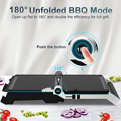 OMAIGA Panini Press, Sandwich Maker, 1500W 6-Serving Indoor Grill, Stainless Steel Top Surface, Detachable Non-stick Die-cast Aluminium Plates, Upright Storage, Opens 180 degrees