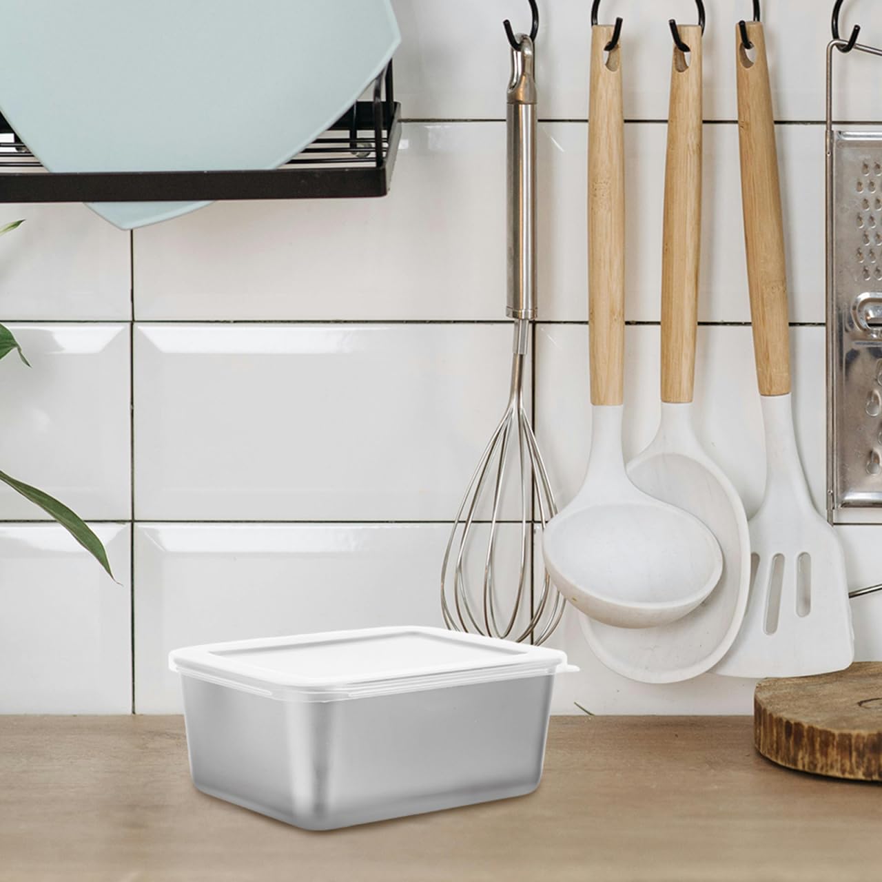 BESTonZON 4pack Stainless Steel Square Boxes, Stainless Steel Food Storage Box Container with Leak Plastic Lid, Food Storage Containers for Fruit Vegetables Snack Food, Dishwasher Safe