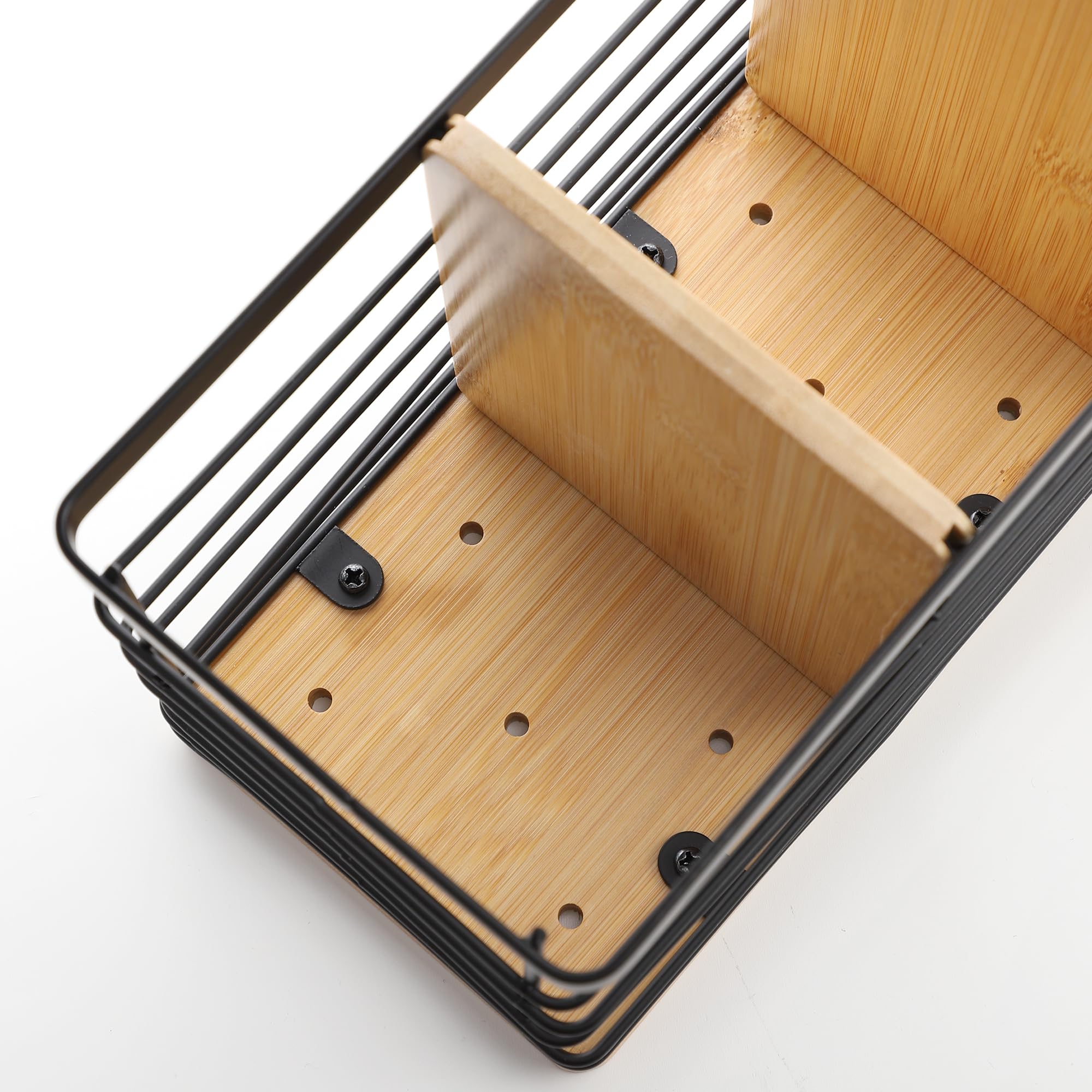 ALOCEO Kitchen Utensil Holder for Countertop - Large Matte Black Utensil Holder with Wooden Base - Multifunctional Farmhouse Cooking Utensil Organizer, Rustic Cooking Utensil with 4 Compartments