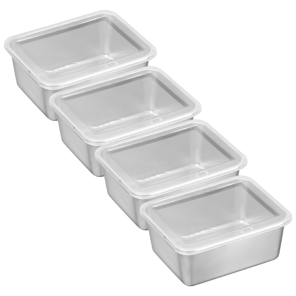 BESTonZON 4pack Stainless Steel Square Boxes, Stainless Steel Food Storage Box Container with Leak Plastic Lid, Food Storage Containers for Fruit Vegetables Snack Food, Dishwasher Safe