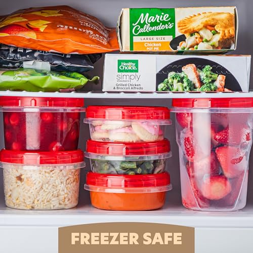 PLASTICPRO 24 Pack Twist Top Containers Assorted Sizes Plastic Food Storage Containers with Red Twist on Lids Stackable Reusable