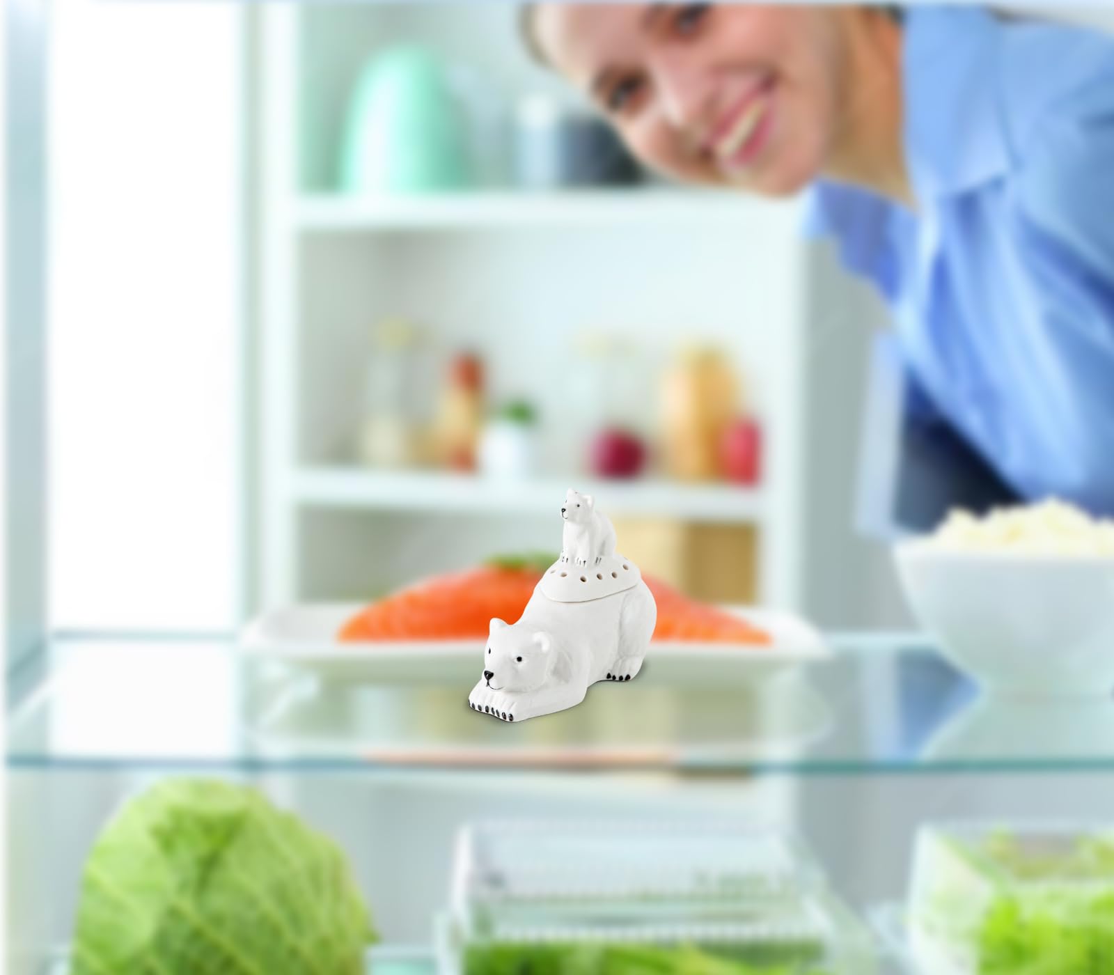 dgudgu Bear Baking Soda Container Ceramic Baking Soda Holder For Fridge Cute Kitchen Gadgets Baking Soda Fridge Holder For Eliminating Fridge And Freezer Odor