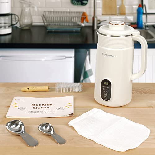 Geniuslix Automatic Vegan Nut Milk Maker Machine - Auto Clean & Temperature Control Soy Milk Maker, Homemade Non-Dairy Beverages - Oat/Coconut/Cashew/Almond Milk Machine with Recipe