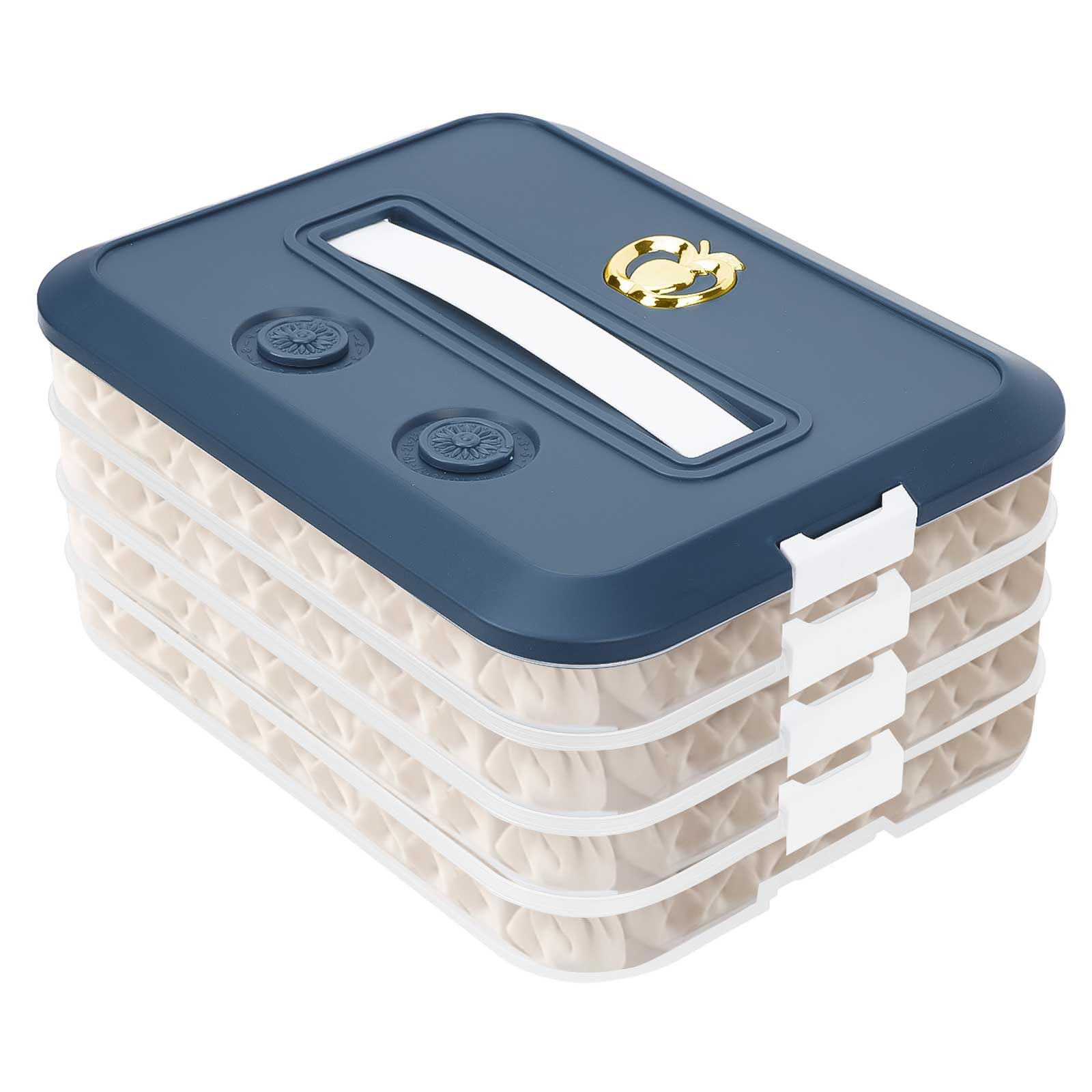 TOWEBOORY 4-Layer Dumpling Box,Food Storage Containers with Lids,Stackable Cookie Carrier with Lid and Handle,Cookie Storage Containers Airtight,Time Recoder