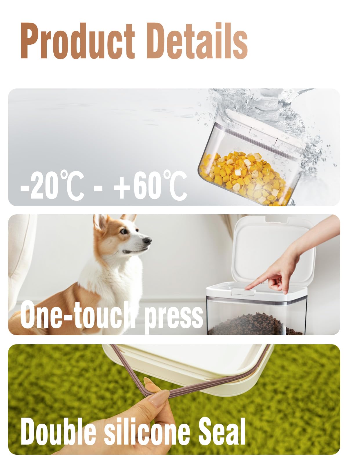 Pet Food Container 5 lbs β Dog/Cat Food Storage Container with Lids BPA Free, 5 lbs Rice/Flour Storage Dispenser for Cereal & Garin, White