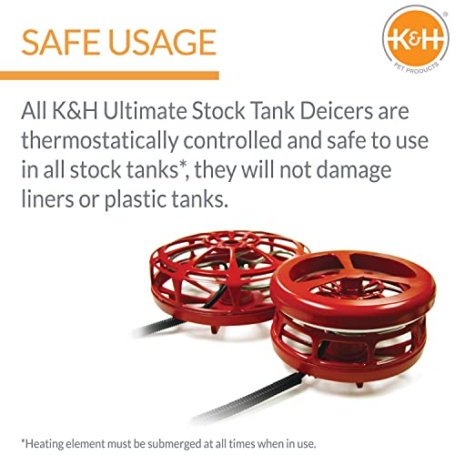 K&H Pet Products Ultimate Stock Tank Deicer w/ Cord Clip Red 750 Watts