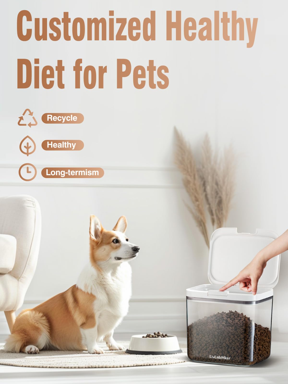 Pet Food Container 5 lbs β Dog/Cat Food Storage Container with Lids BPA Free, 5 lbs Rice/Flour Storage Dispenser for Cereal & Garin, White